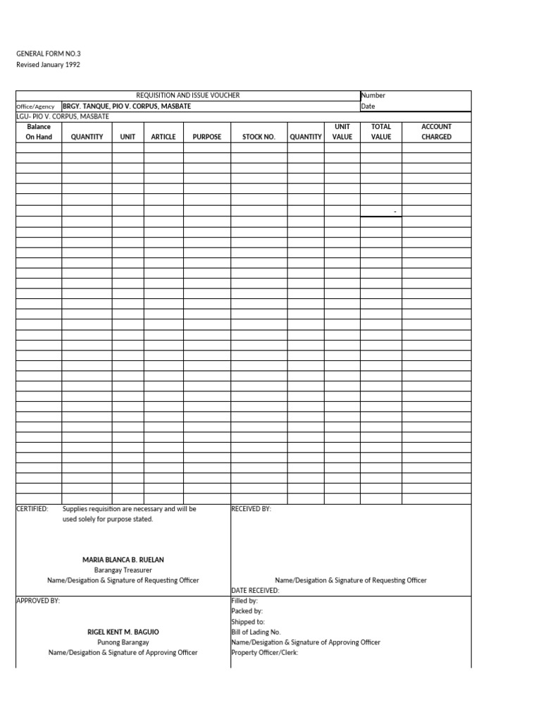 Barangay Requisition and Issue Voucher | PDF
