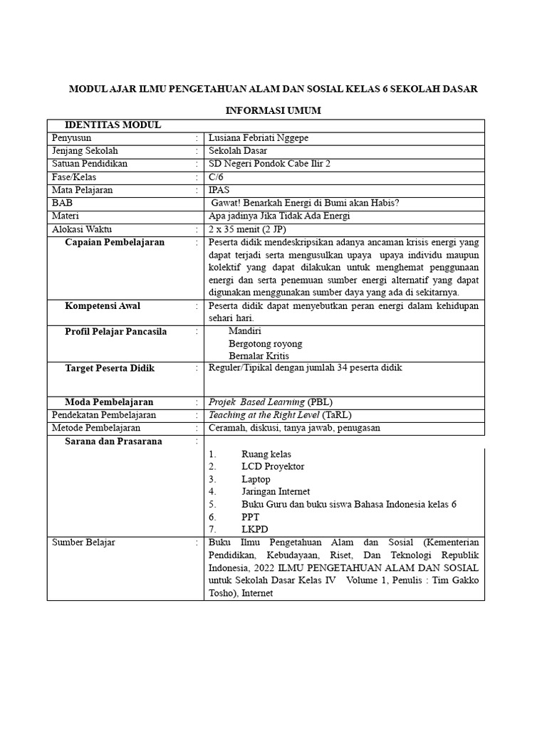 Modul Ajar TaRL IPAS Kelas 6 | PDF
