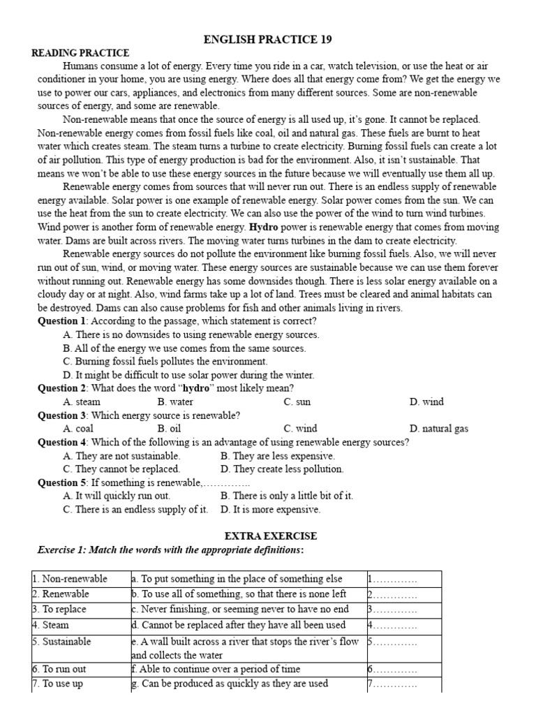 Practice 19 (3 B N) | PDF | Energy Development | Renewable Energy