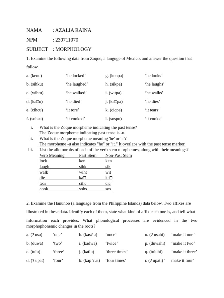 Azalia Raina (230711070) Morphophonological Alternations | PDF ...