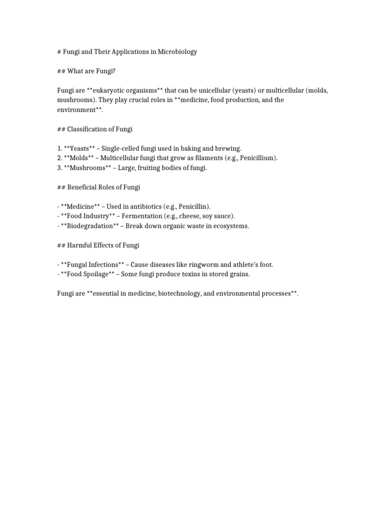 Fungi and Their Applications in Microbiology | PDF