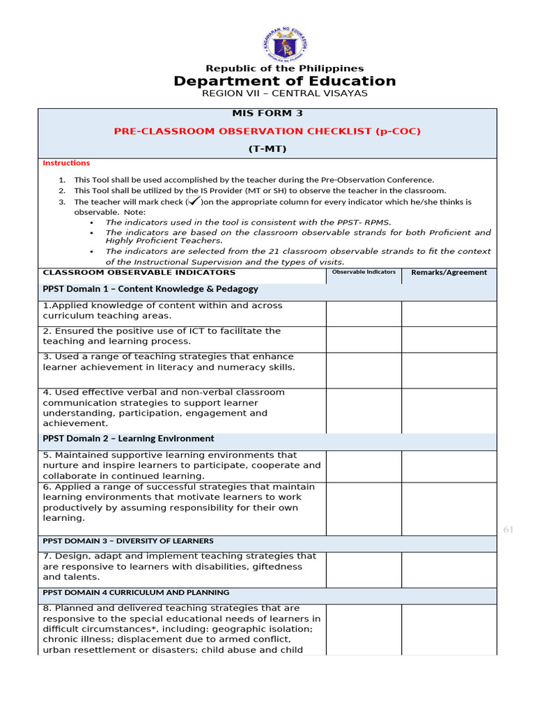 MIS-FORM-3-TI-TIII | PDF | Teachers | Learning