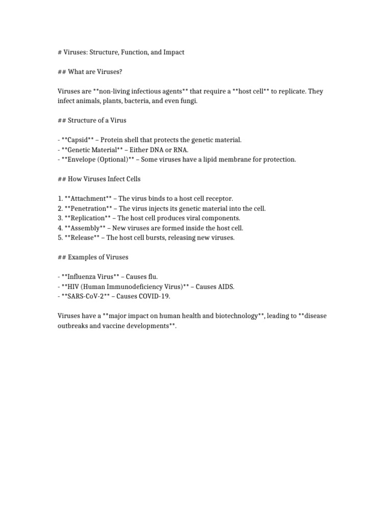 Viruses Structure, Function, and Impact | PDF