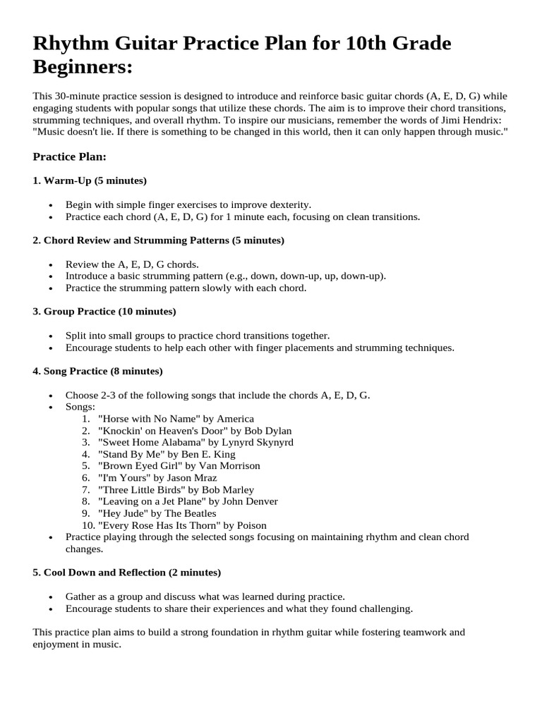 10th Grade Rhythm Guitar Practice Plan | PDF