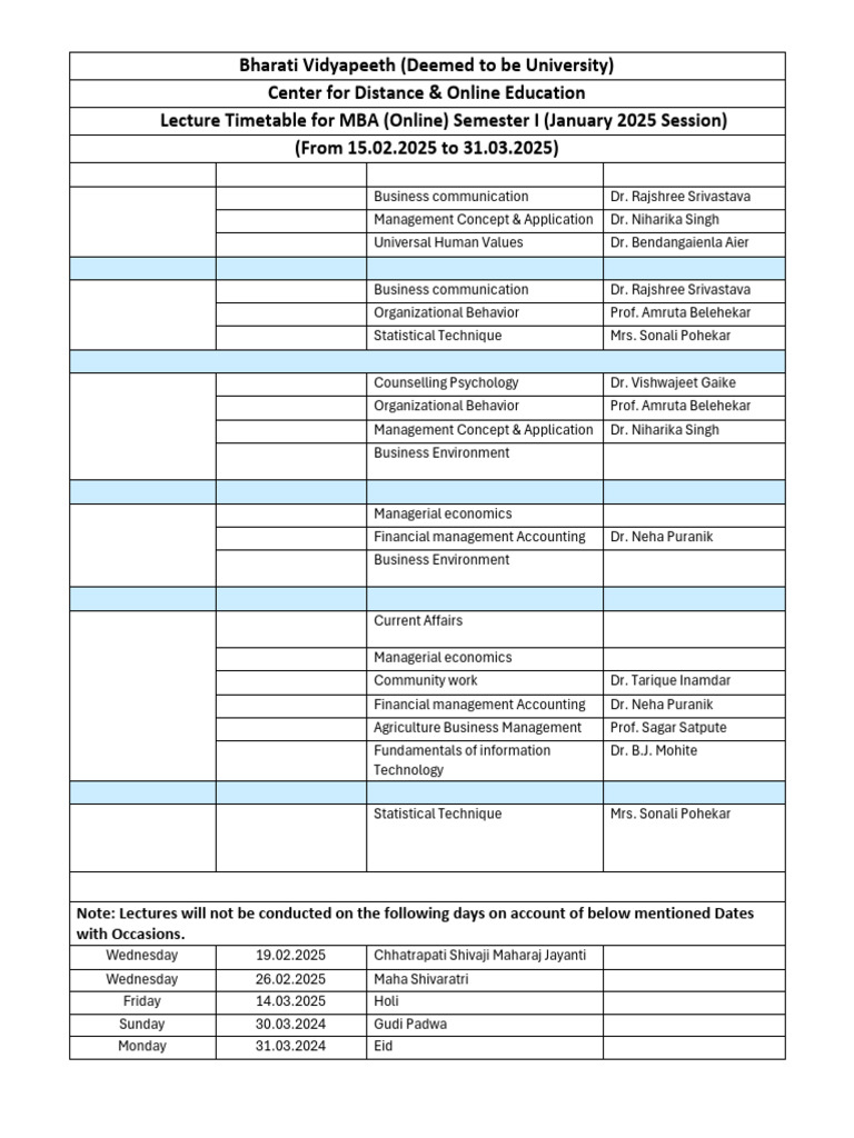 MBA Online Lecture Timetable Jan 2025 | PDF | Economies | Psychology
