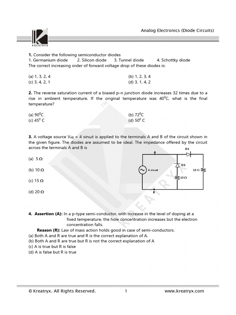 Analog Electronics - Prac Ques - Chapter 1 - Diode Circuits | PDF ...