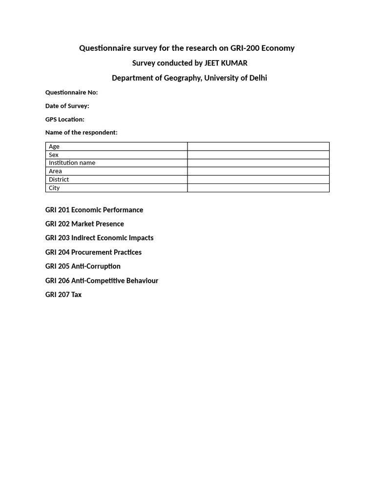 Questionnaire survey for the research on GRI FINAL DRAFT | PDF | Economies