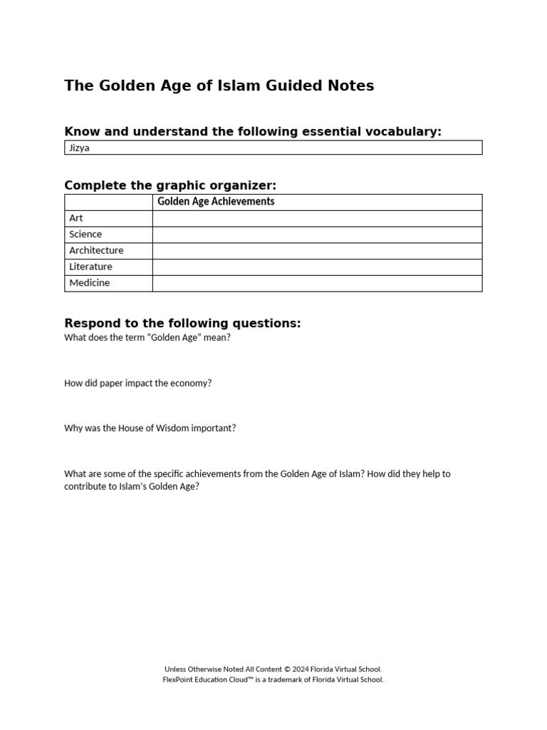 Golden Age of Islam Study Guide | PDF