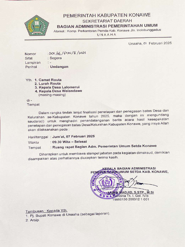 Undangan Rapat Kecamatan Routa | PDF