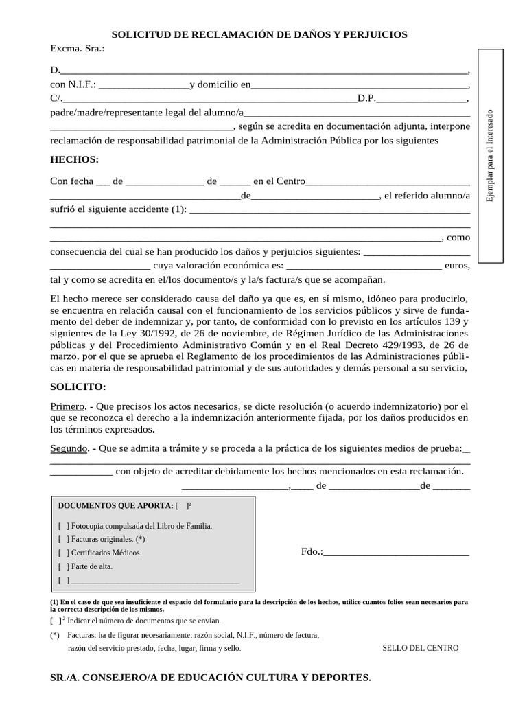 04 Reclamacion Da?Os y Perjuicios Para Cumplimentar Por Accidentado 2 ... 04 Reclamacion Da?Os y Perjuicios Para Cumplimentar Por Accidentado 2 ...