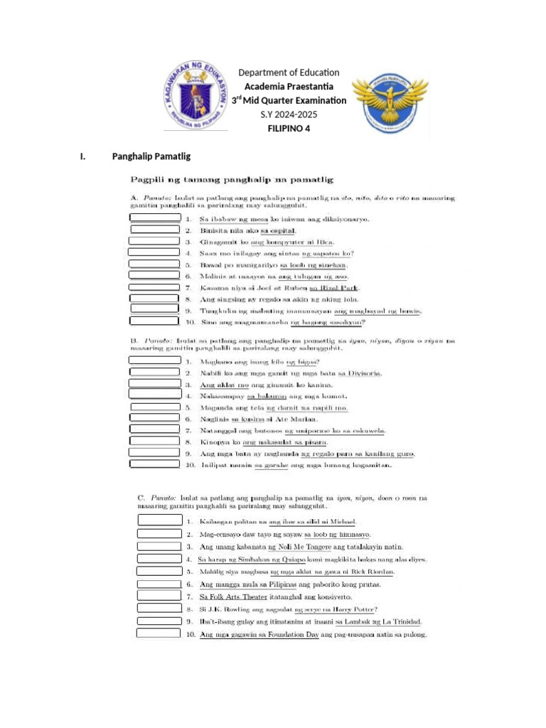 3rd Mid Quarter Exam FILIPINO 4 | PDF