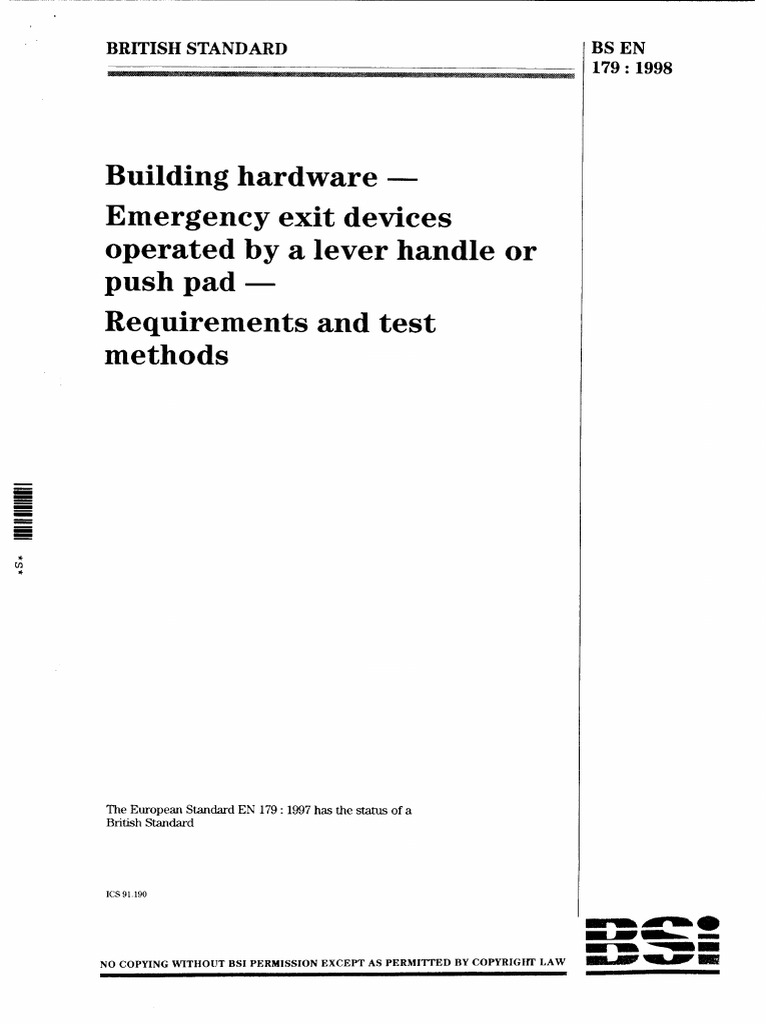 BS-EN179-1998 Panic exit by lever_push pad | PDF