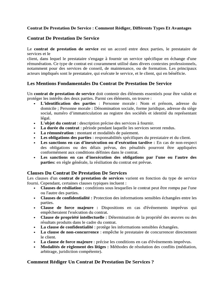 Rédaction d'un Contrat de Prestation de Service | PDF | Sodles ...