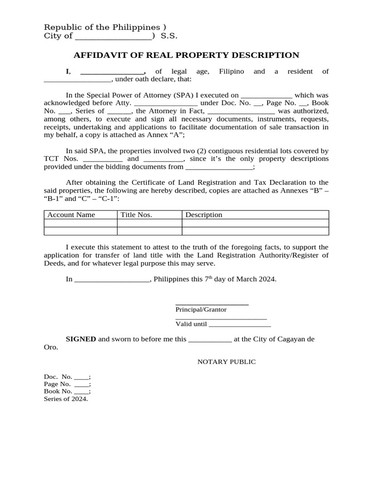 Affidavit of Real Property Description | PDF