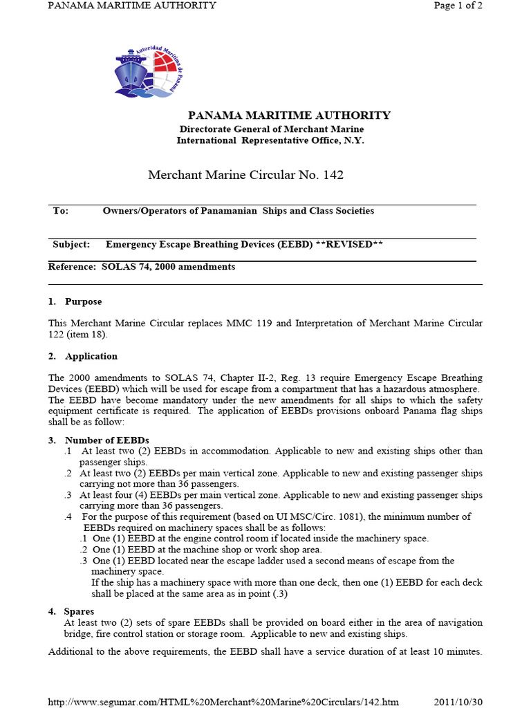 EEBD Requirements for Panamanian Ships | PDF | United States Merchant ...
