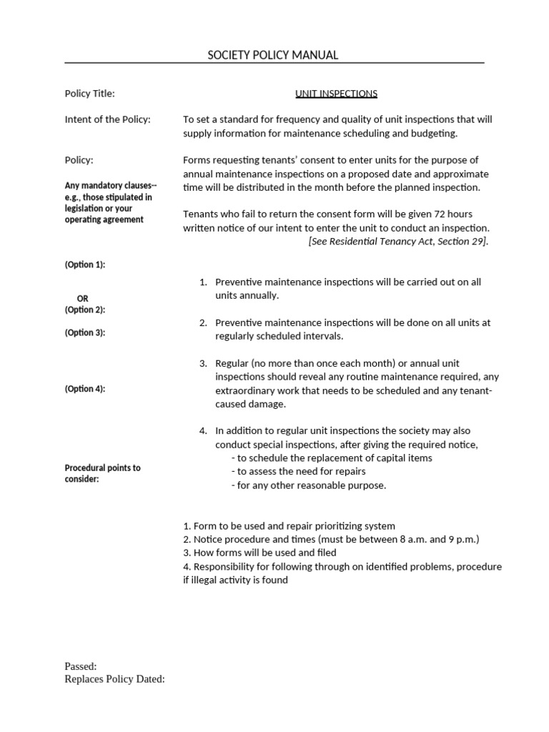 39. Unit Inspections | PDF | Leasehold Estate | Policy