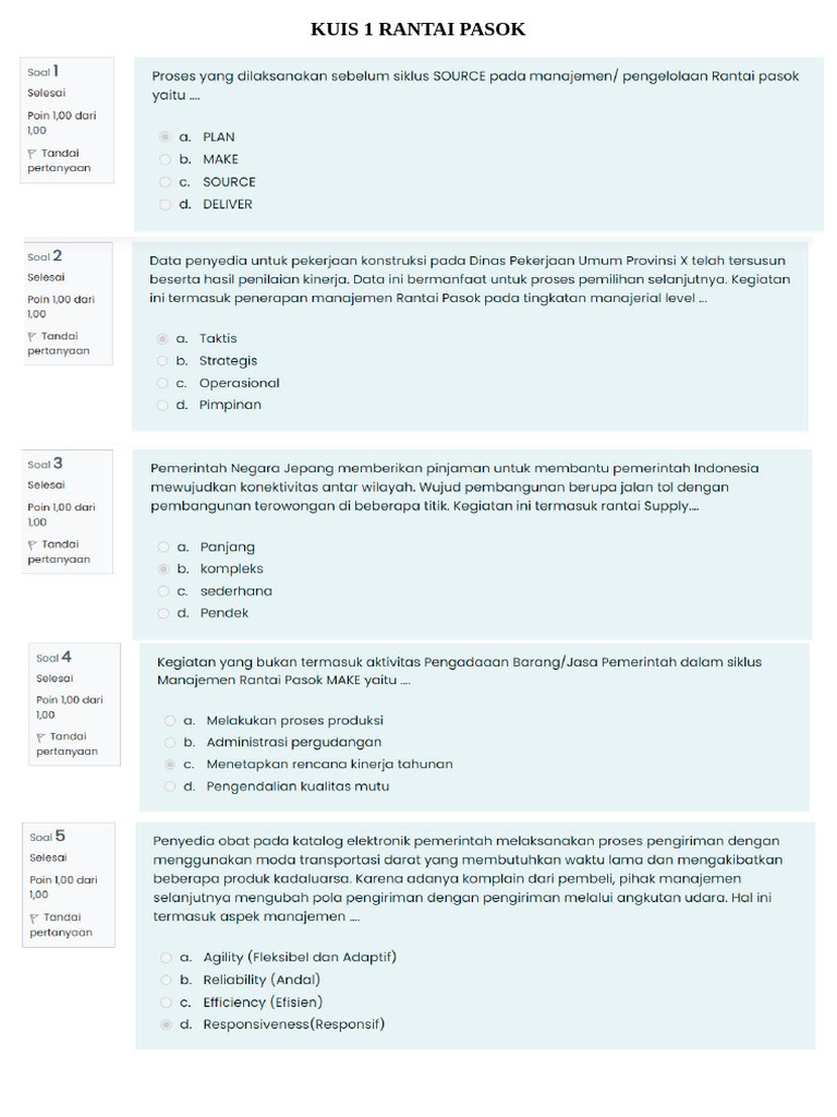 Kuis 1 Rantai Pasok | PDF