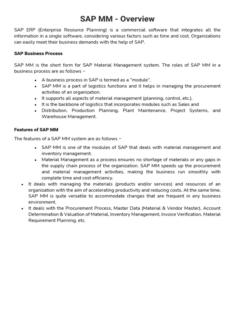 SAP MM Overview and Organization Structure (1) | PDF | Computing | Software