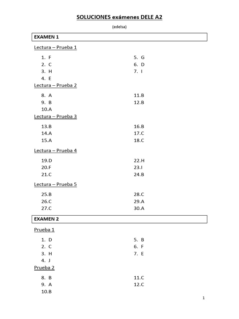 Soluciones Examenes Dele A2 PDF Free | PDF