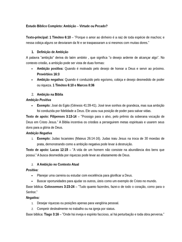 Estudo Bíblico - Ambição | PDF | Bíblia | Jesus