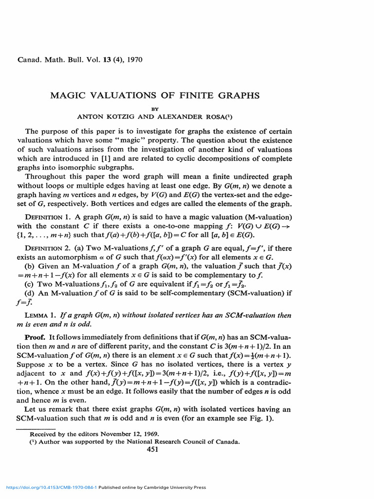 div-class-title-magic-valuations-of-finite-graphs-div | PDF | Vertex (Graph Theory) | Combinatorics