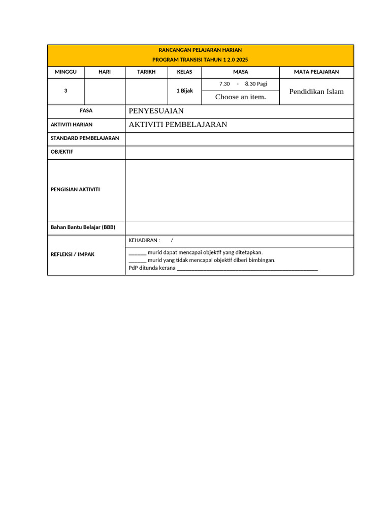 Tapak RPH Transisi MINGGU 3 & 4 2025 | PDF