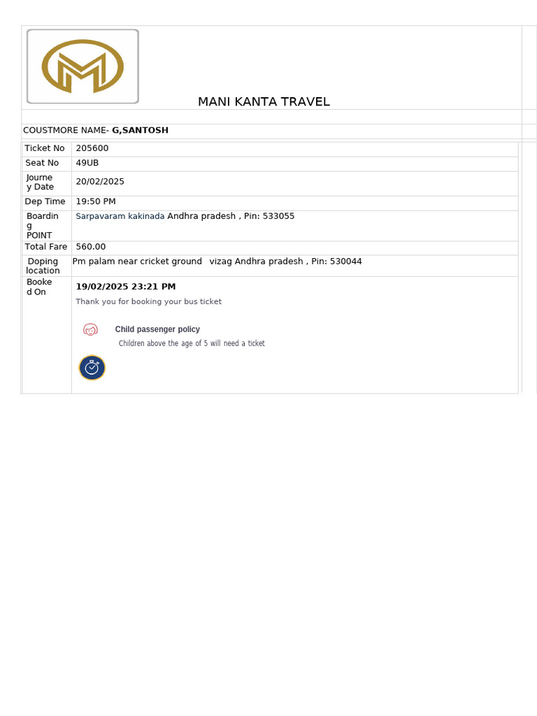 Mani Kanta Travel: G, Santosh | PDF