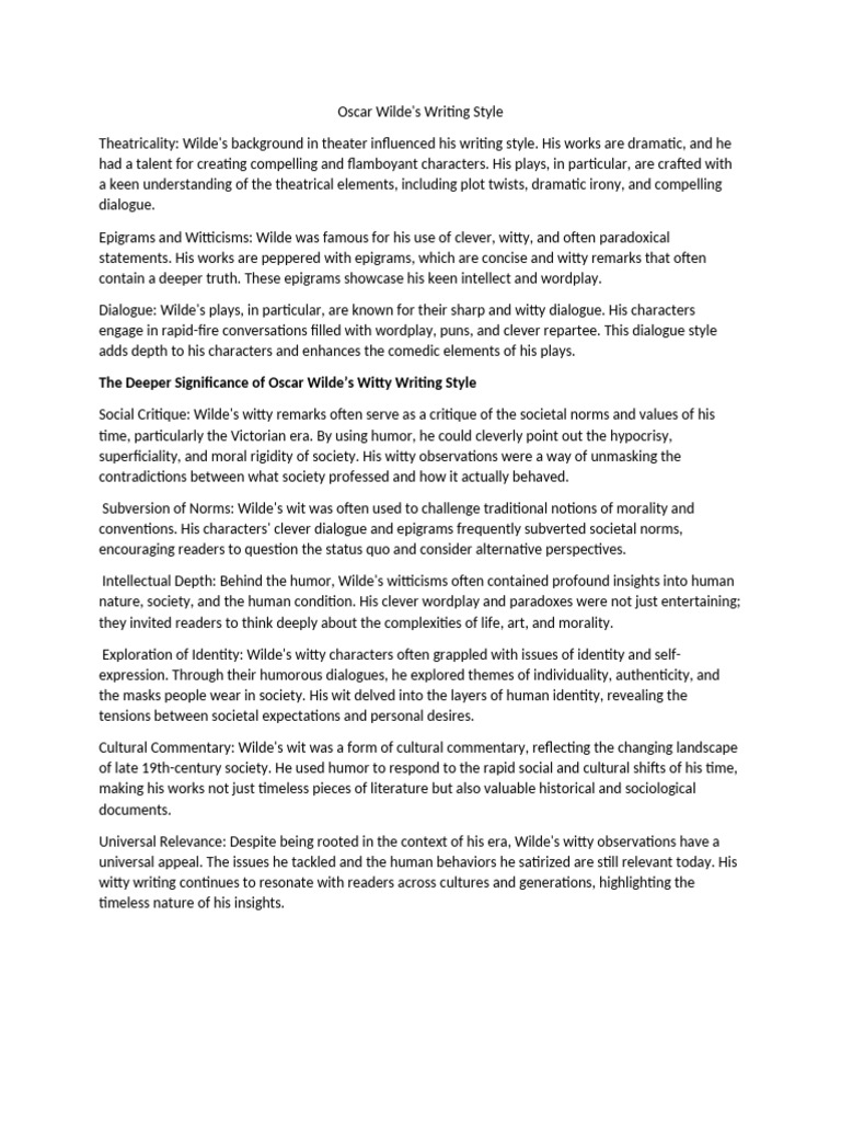Characteristics of Wilde's Writing Style | PDF | Identity (Social ...