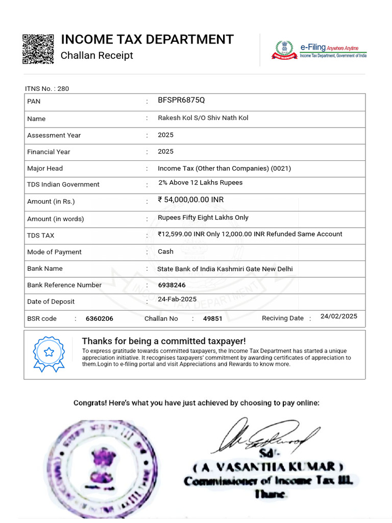 Income Tax Certificate Rakesh Kol | PDF