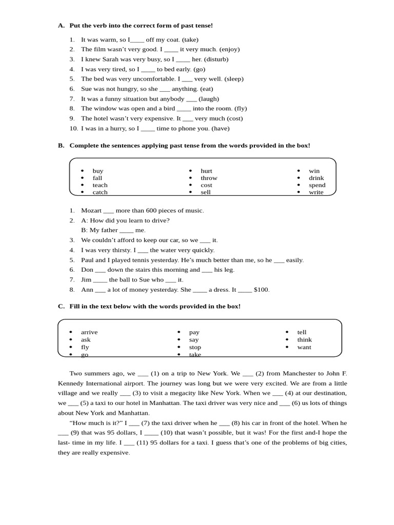 Past Tense Exercises for English Learners | PDF