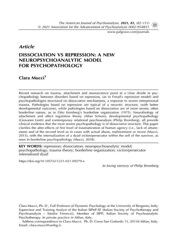 Repression vs. Dissociation in Trauma | PDF | Psychoanalysis ...