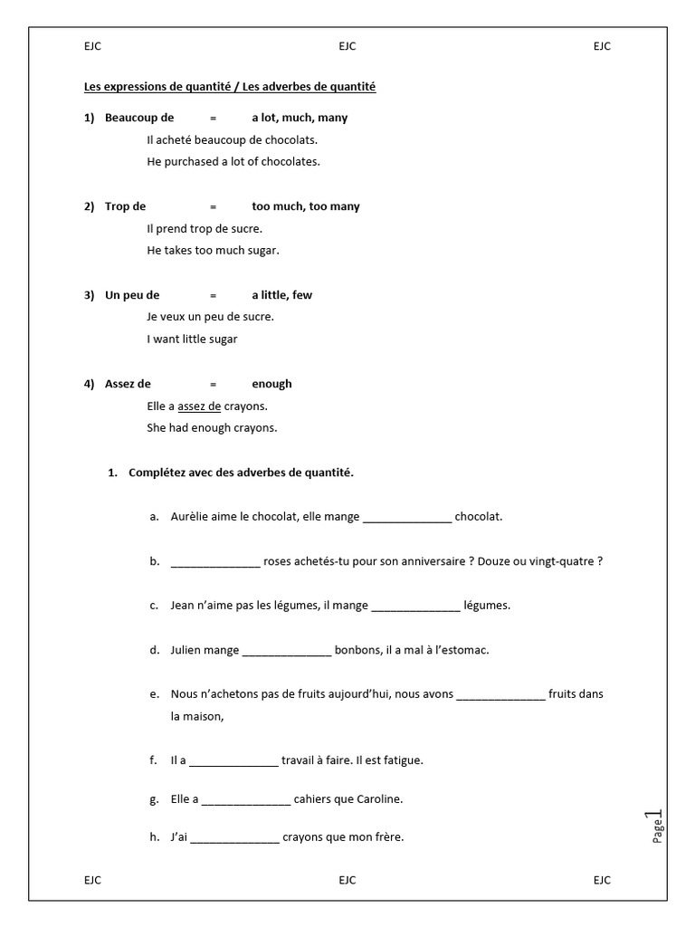 Adverbes et expressions de quantité | PDF
