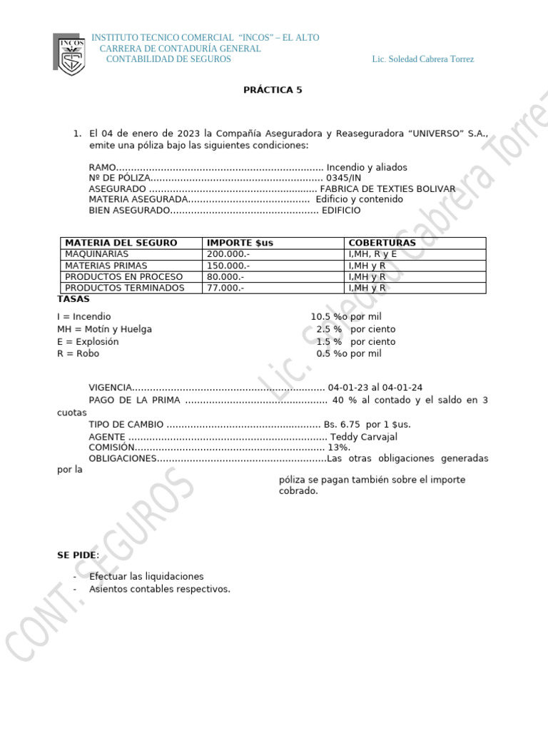 Liquidaciones y Asientos Contables de Seguros | PDF