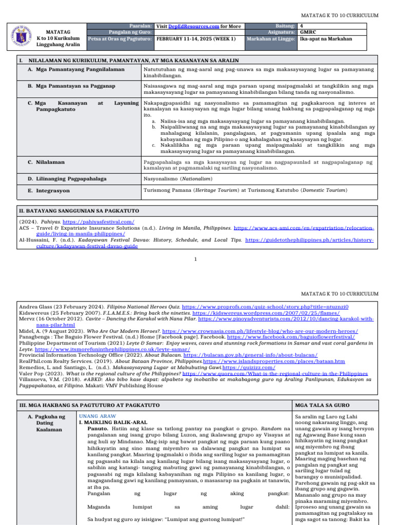 DLL Matatag - GMRC 4 Q4 W1 | PDF