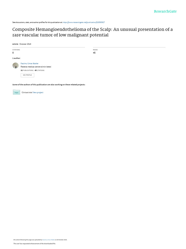 Composite Hemangioendothelioma of The Scalp | PDF | Metastasis | Neoplasms