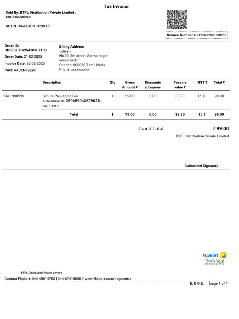 Invoice and Credit Note for Juliyan | PDF | Mobile Phones