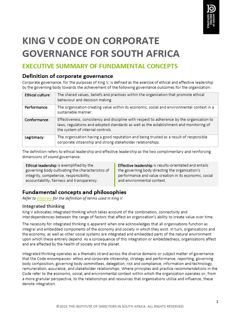 King V Code: Corporate Governance Insights | PDF | Audit Committee ...
