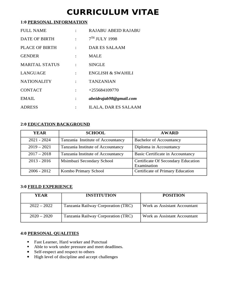Rajabu Abeid CV Edited - New | PDF | Tanzania | Behavior Modification