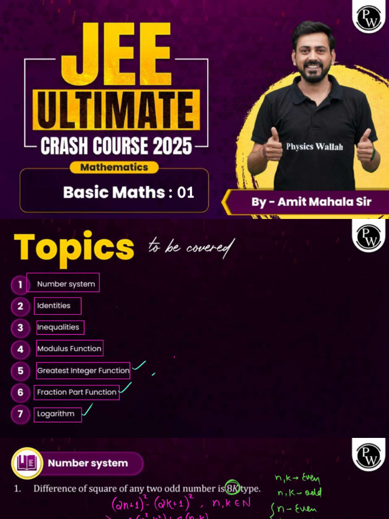 029 Maths Basic Maths 01 Class Notes JEE Ultimate Crash Course | PDF