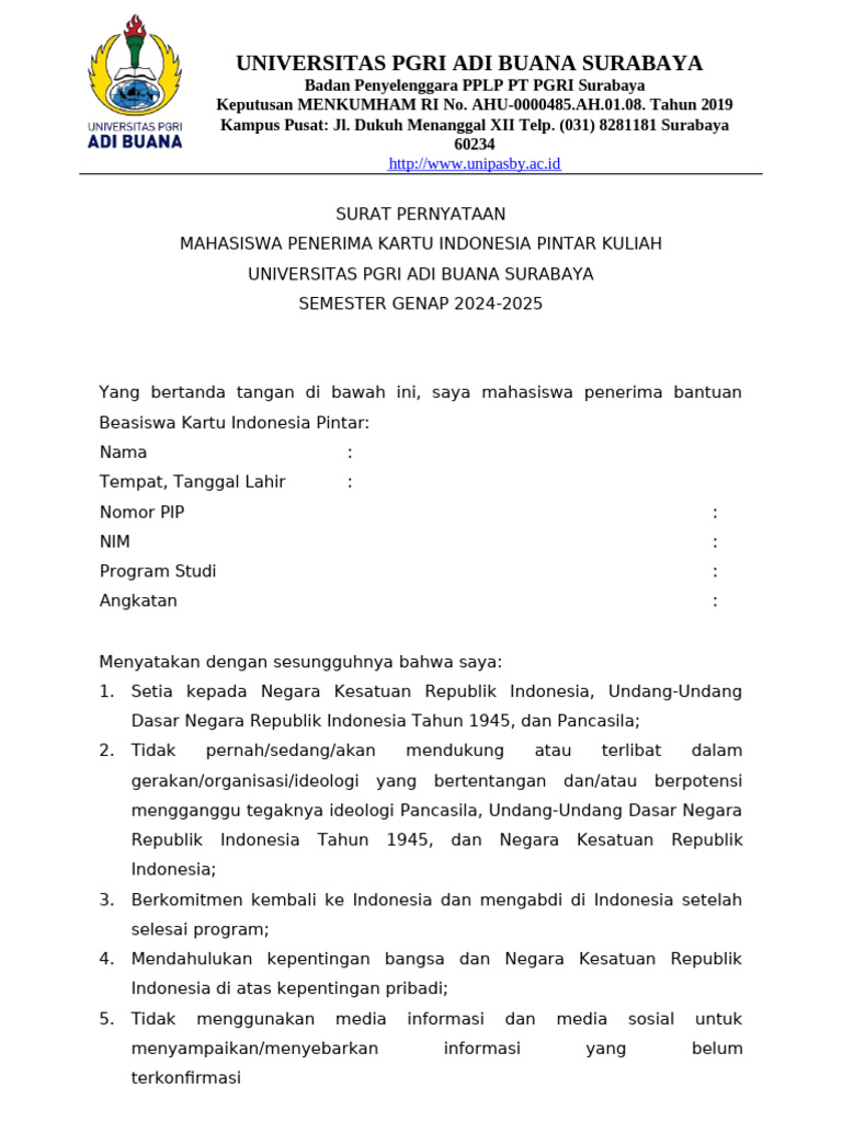 Lampiran Dokumen Surat Pernyataan KIP On Going | PDF