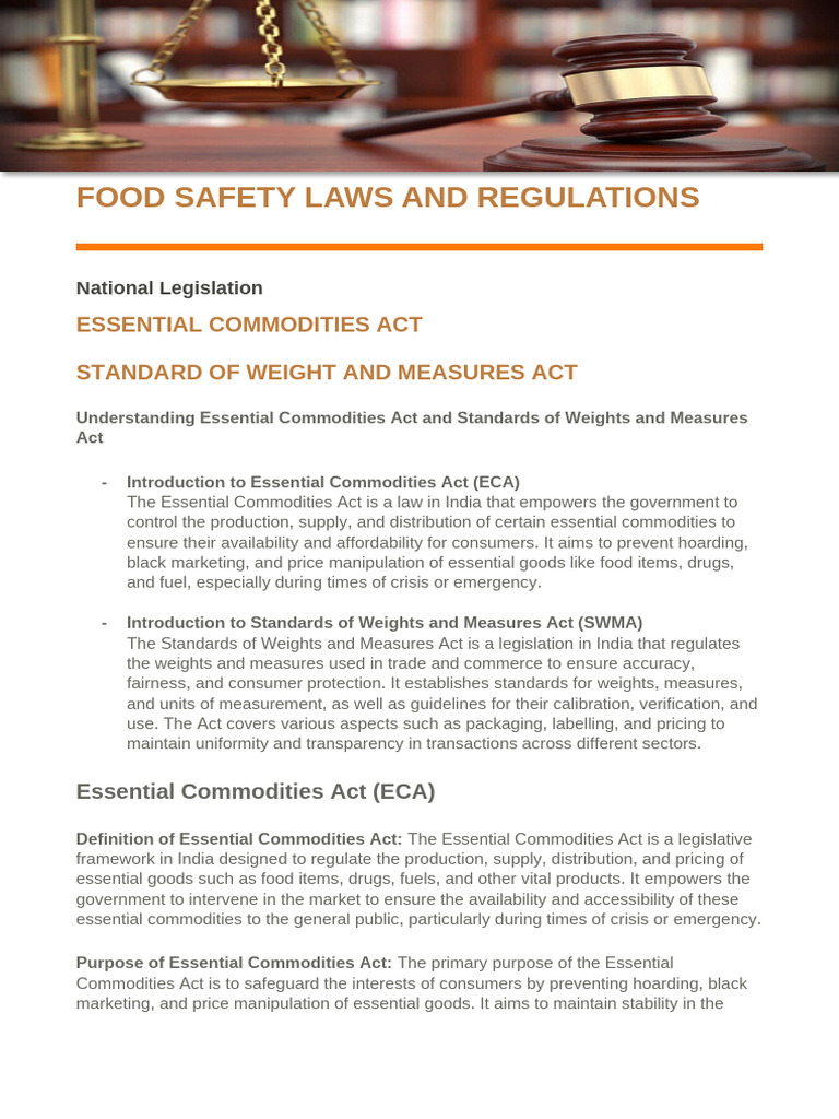 Food Safety Laws: ECA & SWMA Overview | PDF | Food And Agriculture ...