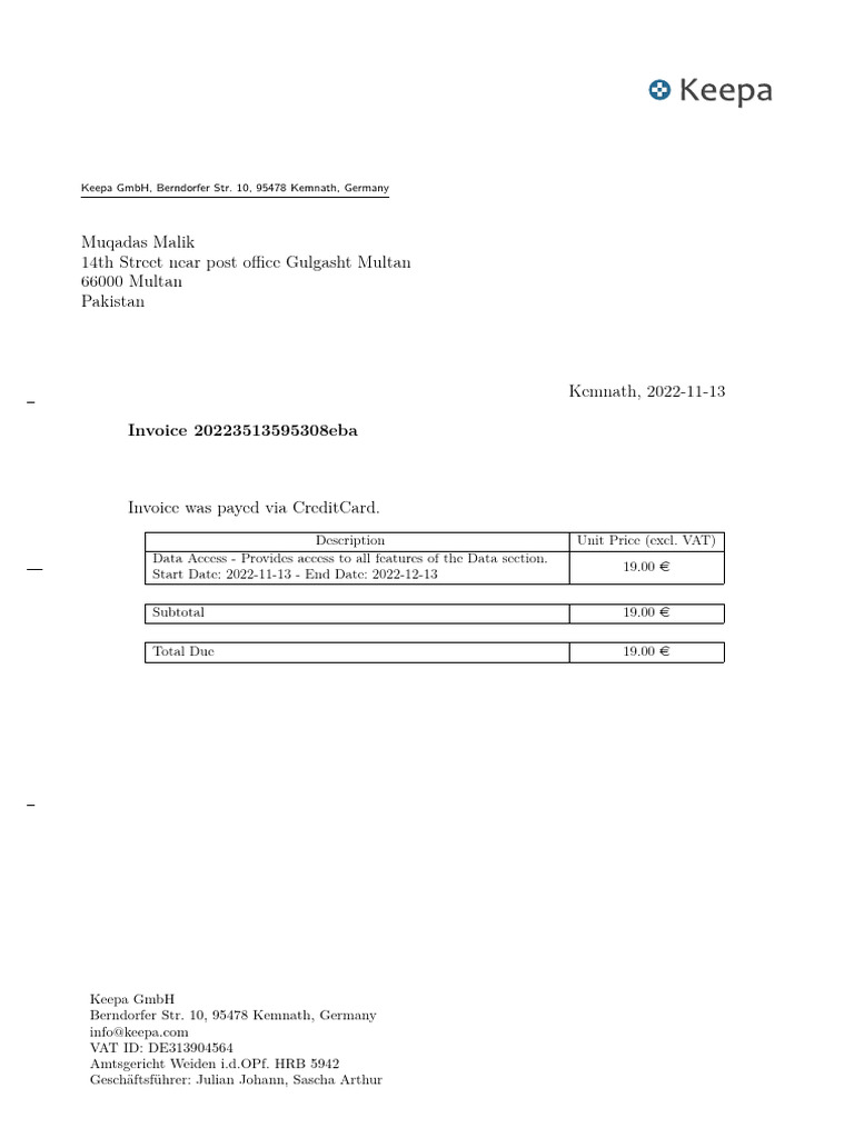 Keepa Invoice 20223513595308 Eba | PDF