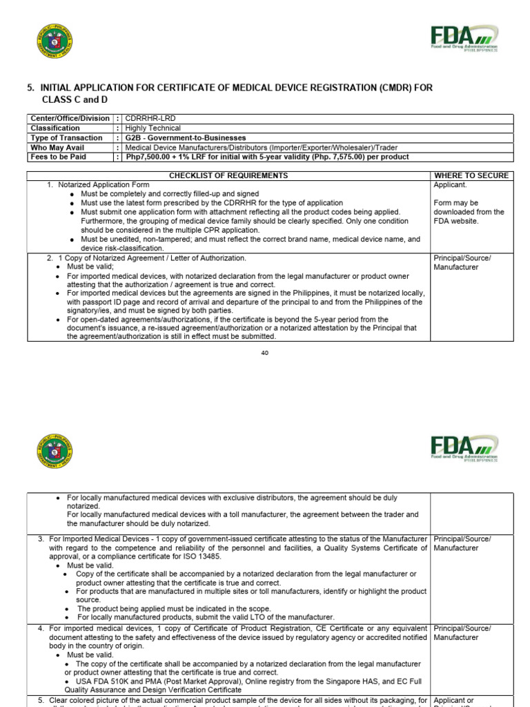 CMDR Application Guide for Class C&D Devices | PDF | Medical Device ...