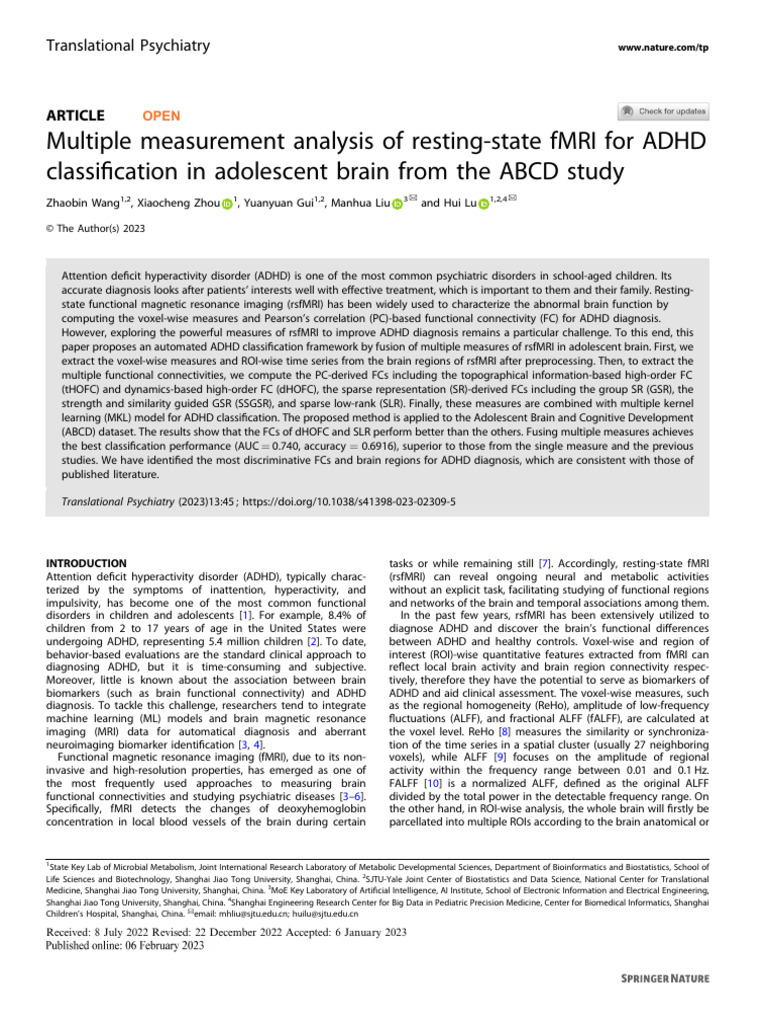 Multiple Measurement Analysis of Resting-State fMRI For ADHD Classi ...