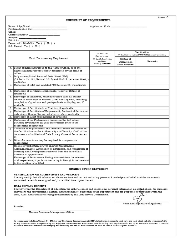 Job Application Document Checklist | PDF