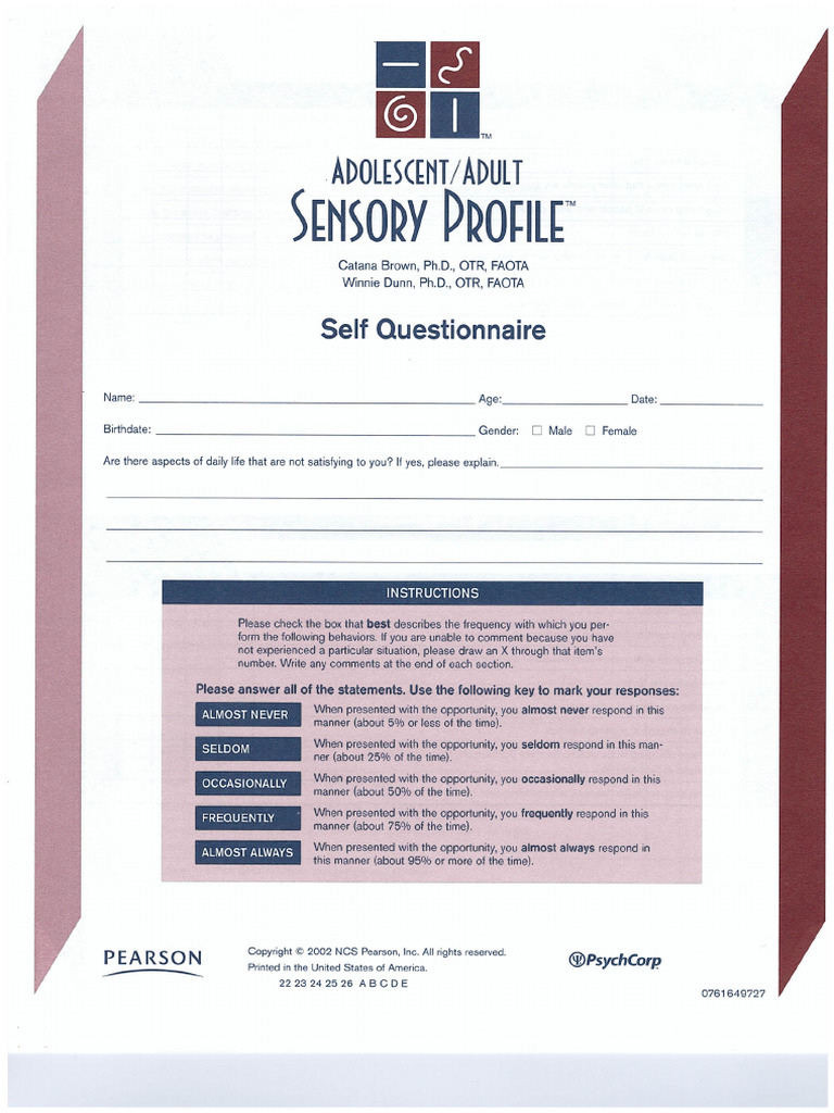 OT Sensory Profile Adolescent Self Questionnaire | PDF