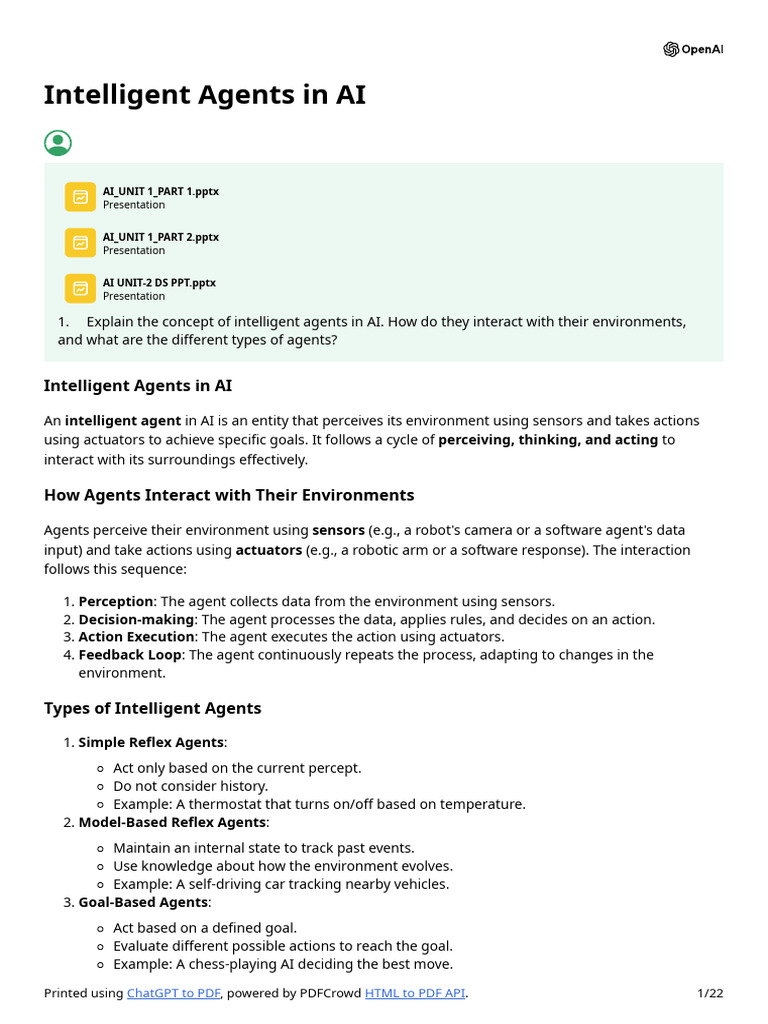 Intelligent Agents in AI (1) | PDF | Artificial Intelligence | Intelligence (AI) & Semantics