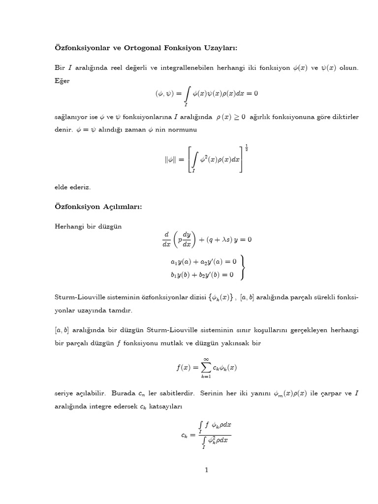 Hafta Özfonksiyonlar Ve Ortogonal (Dik) Fonksiyon Uzaylar | PDF