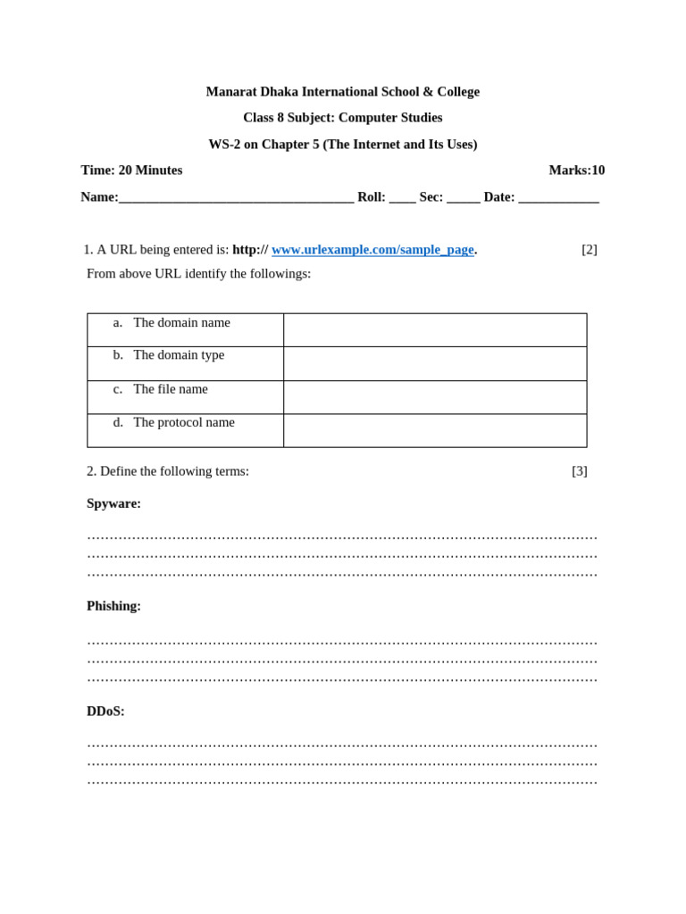 W:S-2 On Chapter 5. Computer. Class 8 | PDF