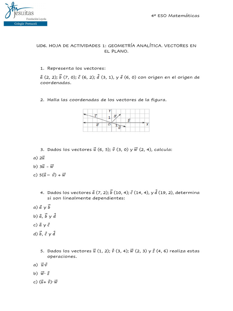 Ud6.Hoja de Actividades1.Vectores | PDF | Vector Euclidiano | Euclides